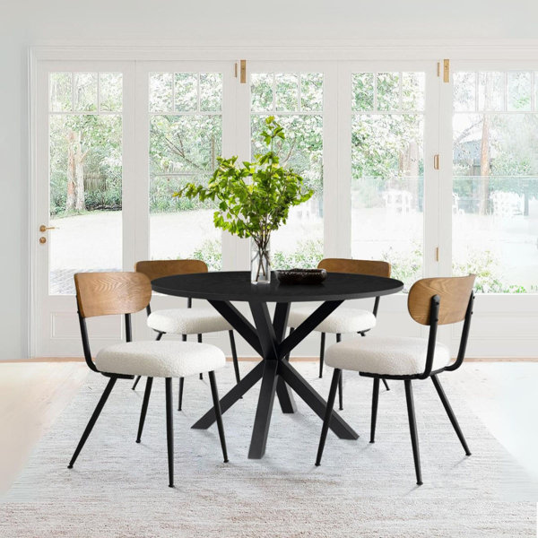 Jili Creation Pinellas 39.4" Round Table And Boucle Dining Chair With ...