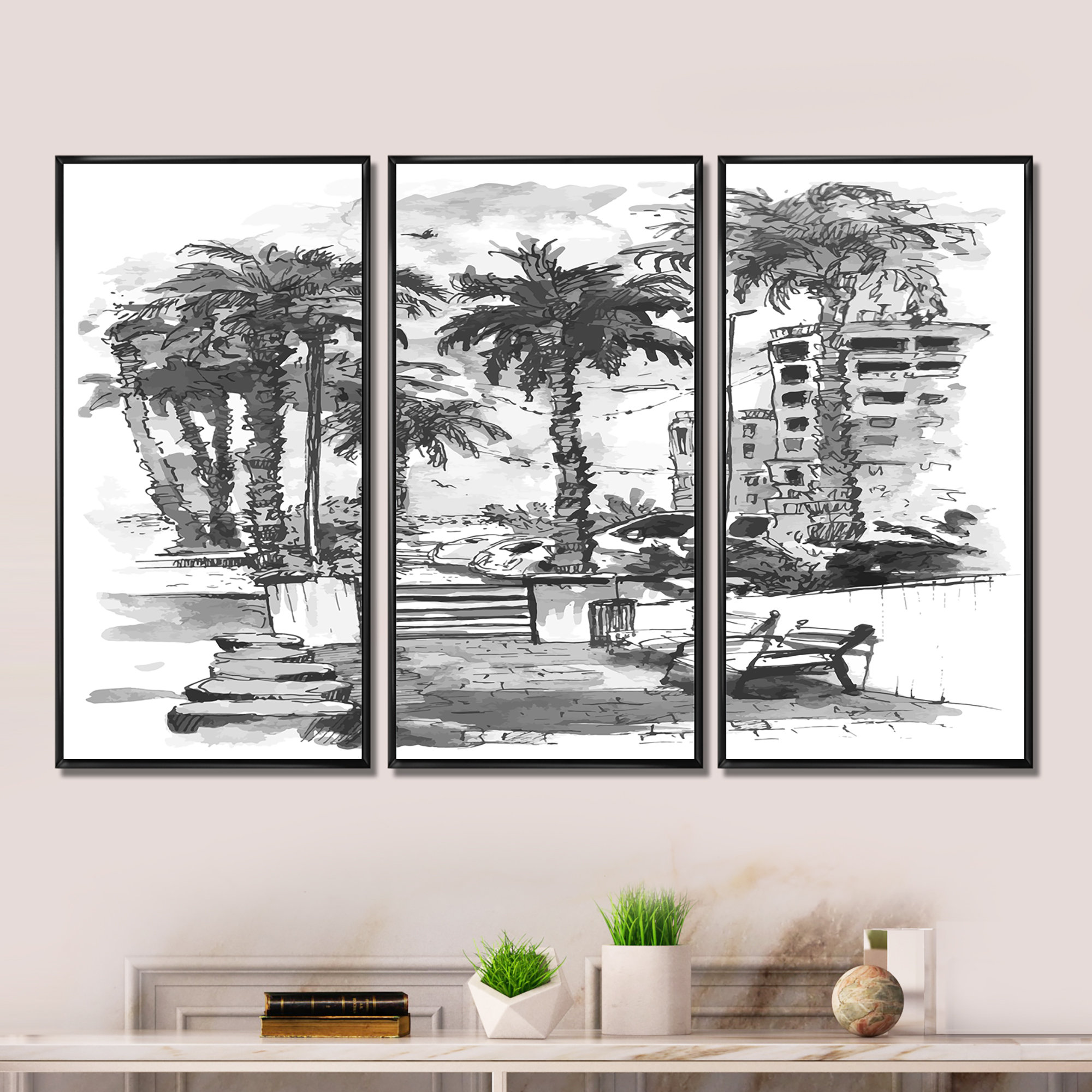 Winston Porter Rues et bâtiments de Miami City en Floride - ensemble d'art mural encadré ...