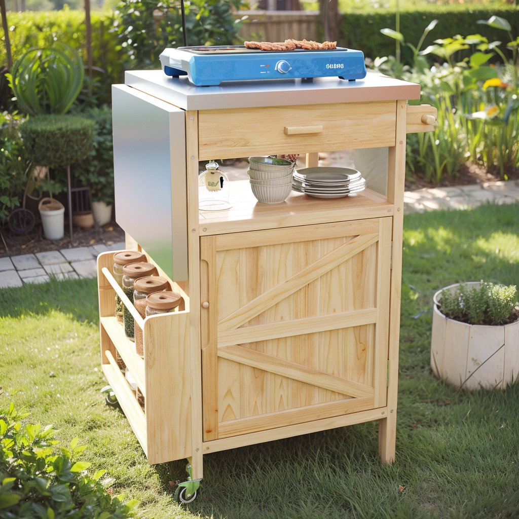 Ophelia & Co. 40.5"Outdoor Wooden Barbecue Cart with Lockable Wheels ...