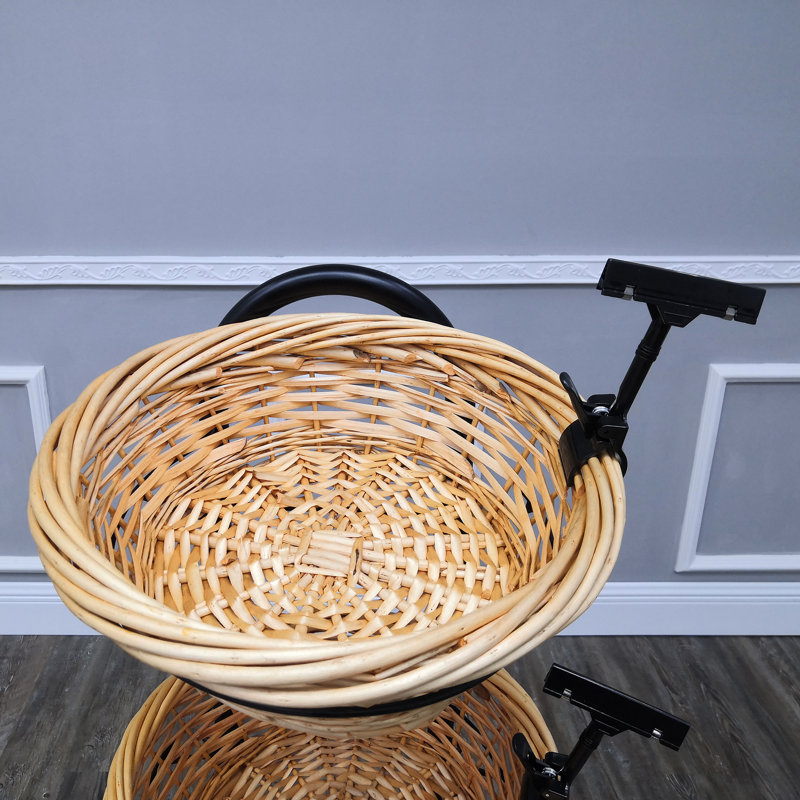 FixtureDisplays 4 Tier Basket Stand, Sign Clips, Wicker Grocery Store ...
