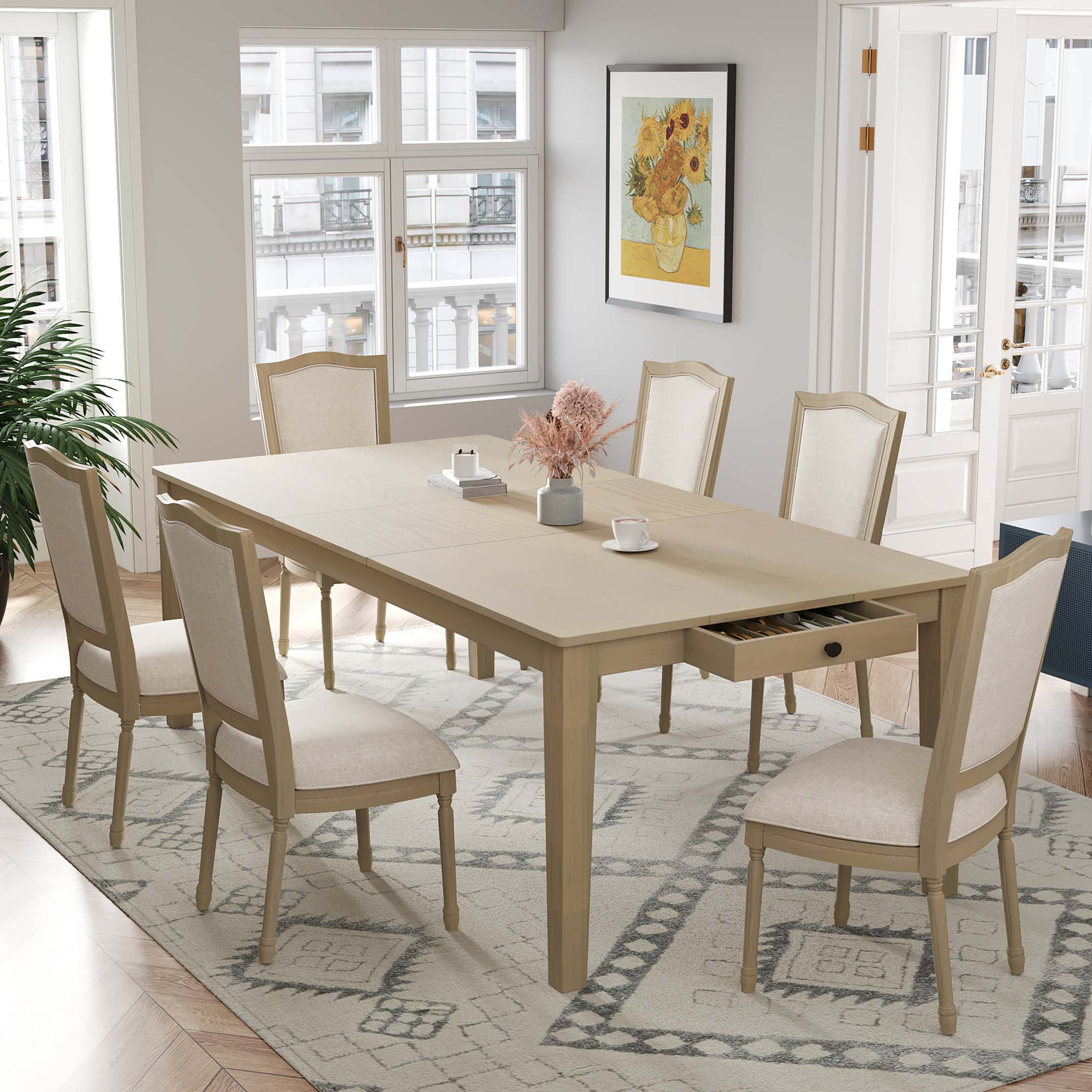 One Allium Way® Rustic 7-Piece Extendable Dining Table Set With Removable Leaf, 6 Upholstered ...