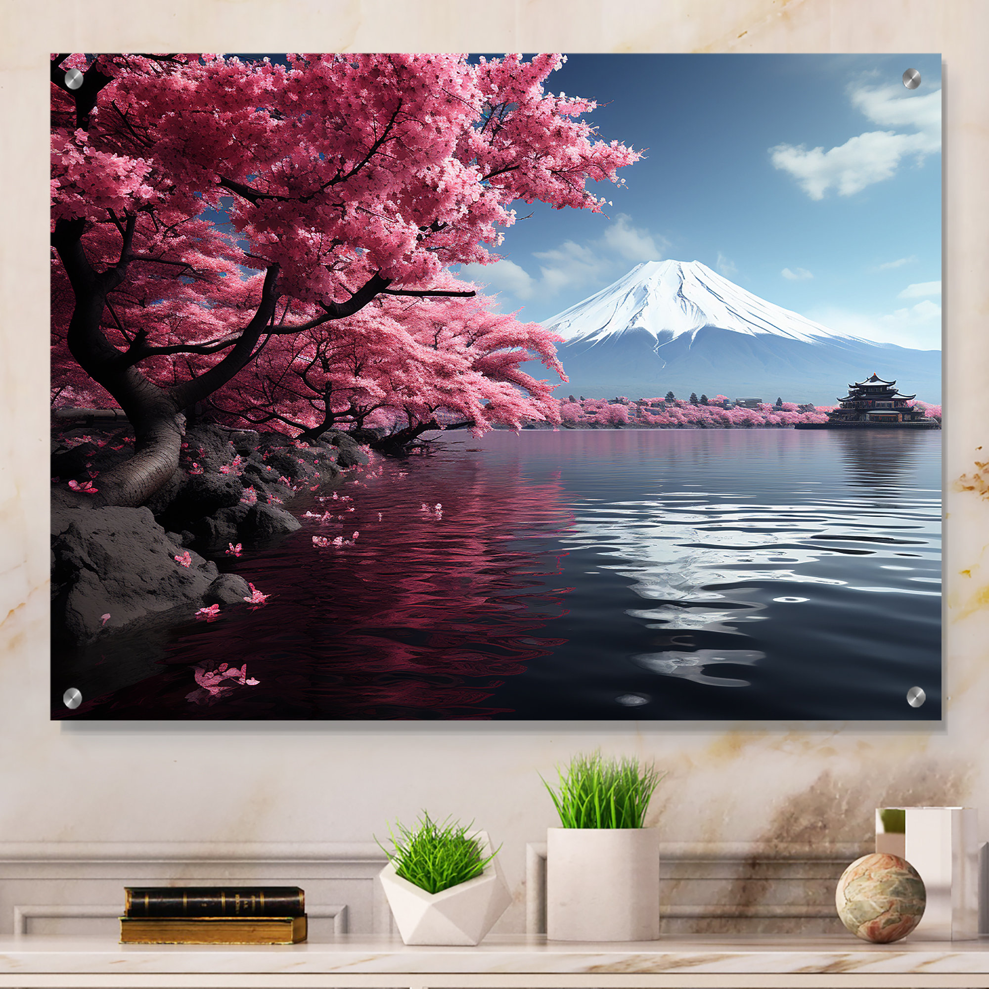 Millwood Pines Japon Art Pink Mount Fuji II - Japan Art Acrylic Wall ...