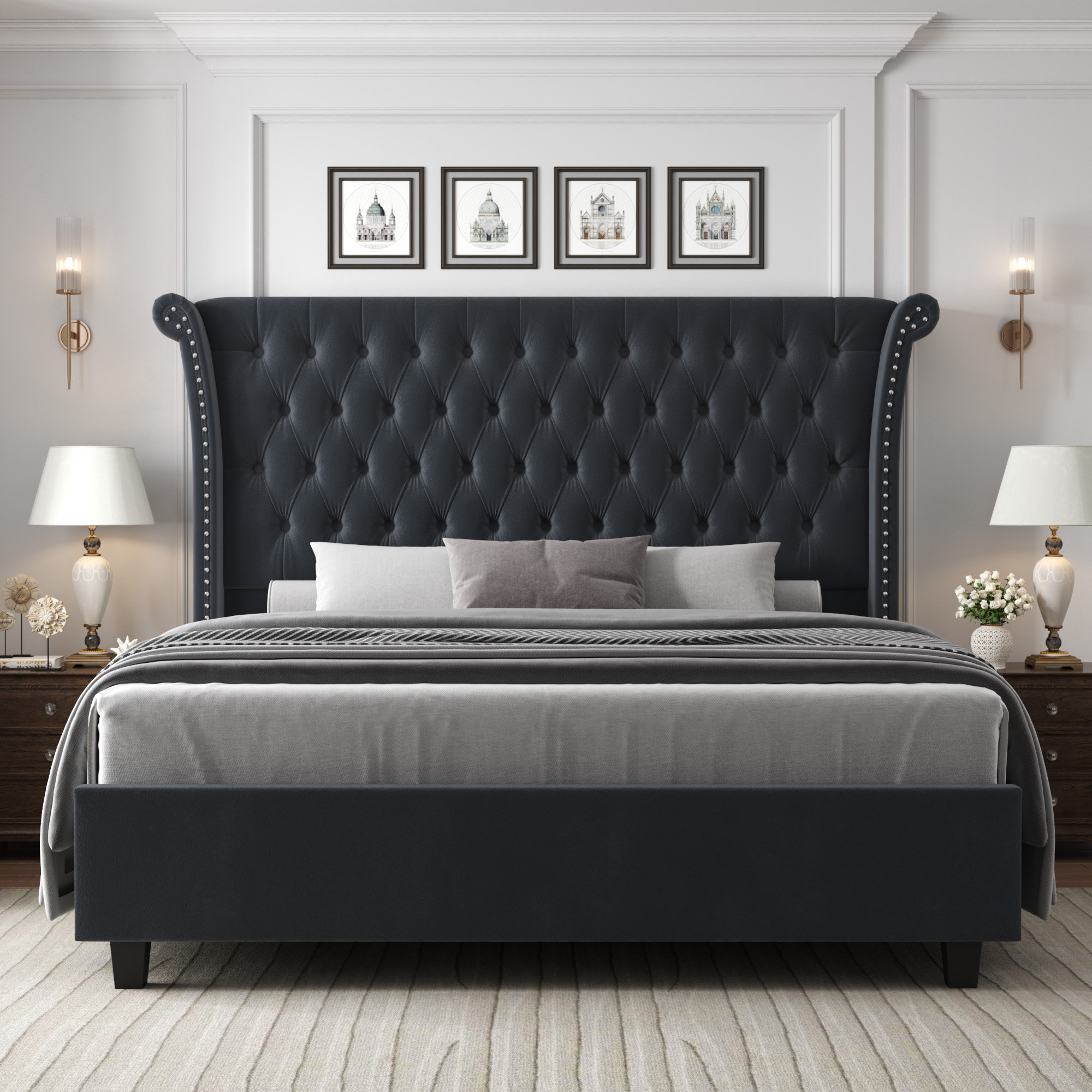 Willa Arlo™ Interiors Ellaville Upholstered Wingback Bed with Raised ...