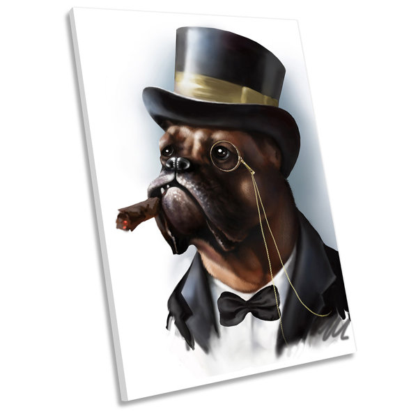 Happy Larry Boxer Dog Cigar Top Hat - Wrapped Canvas Painting | Wayfair ...