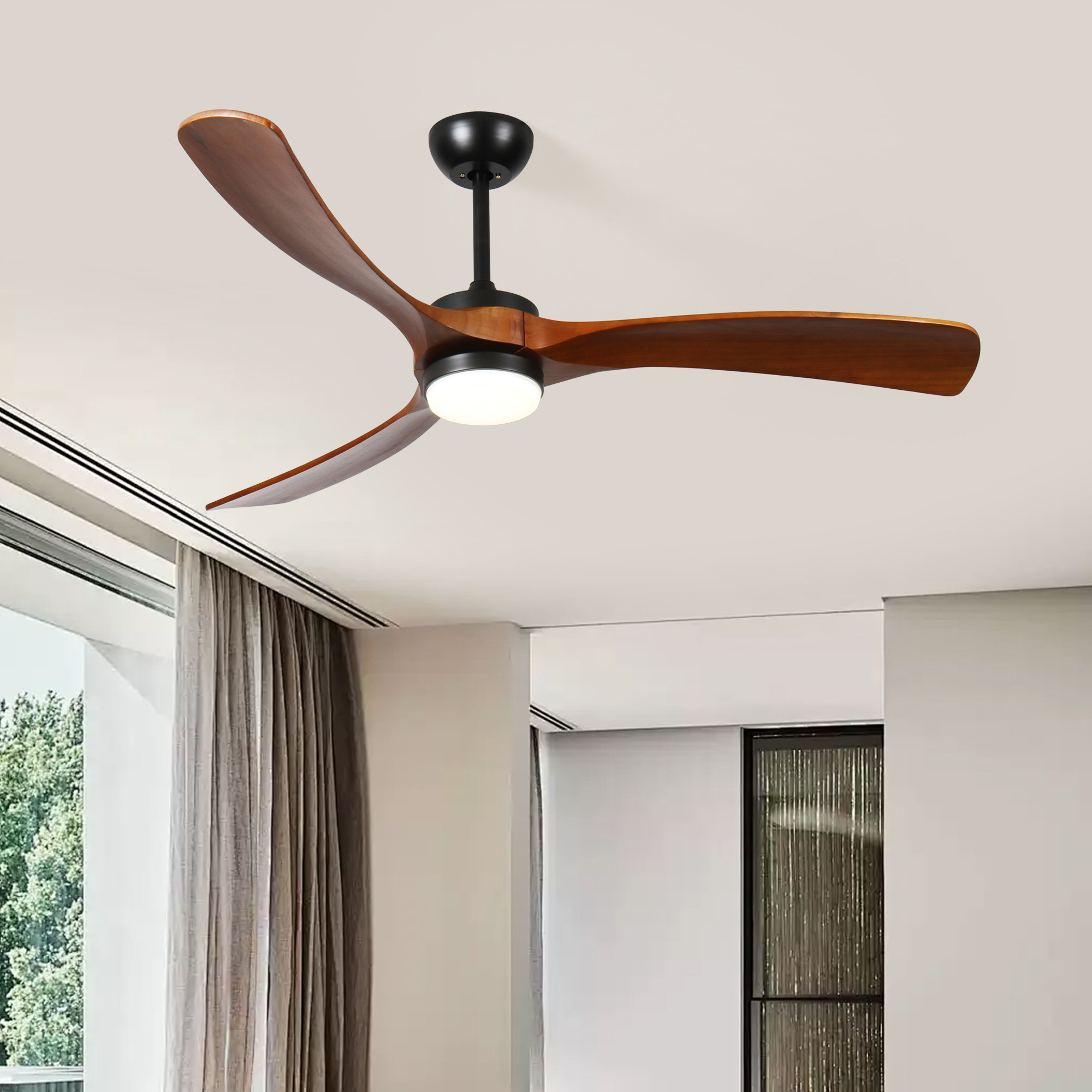 Brayden Studio® 3 - Blade Solid Wood Large Indooor/Outdoor Ceiling Fan ...