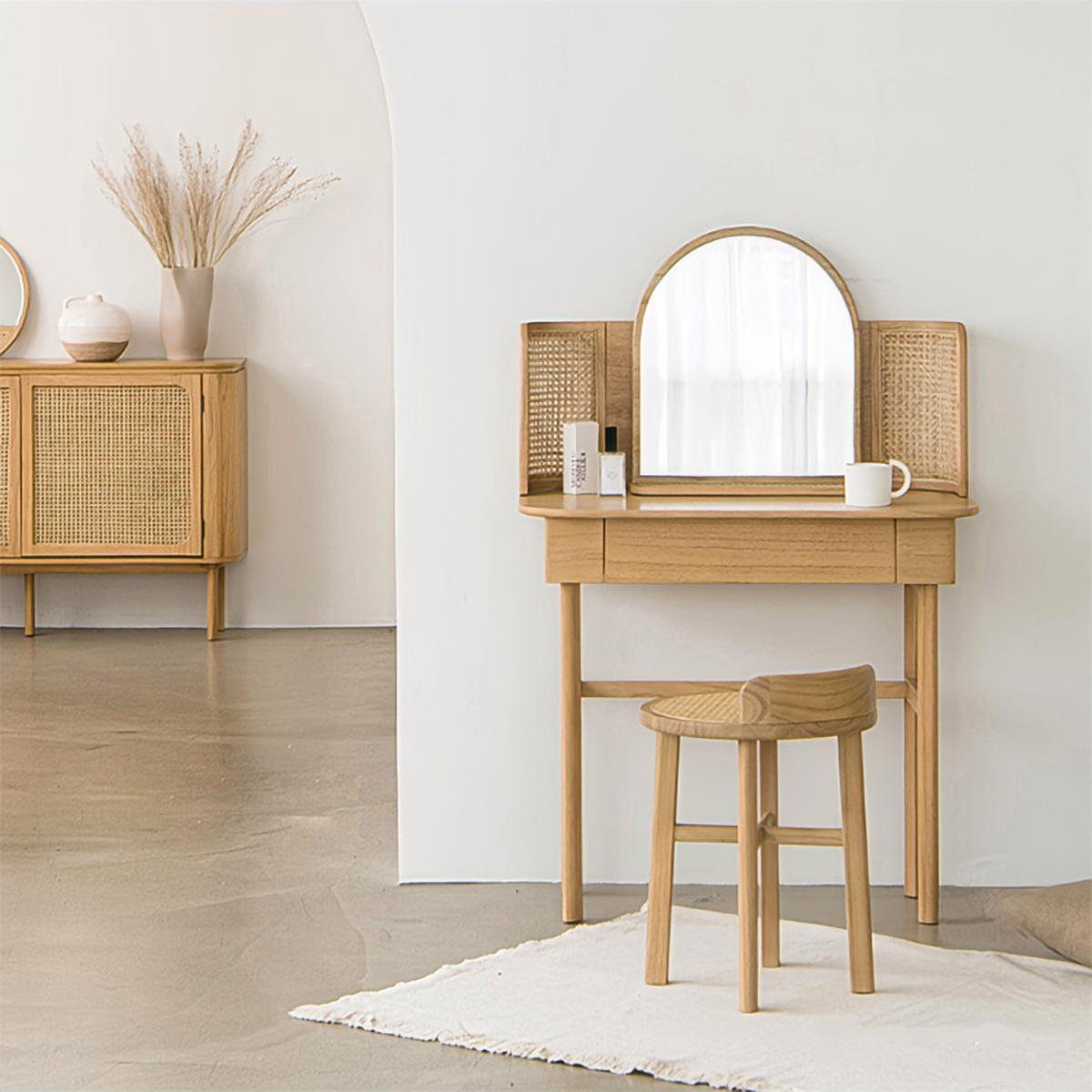 Bayou Breeze Modern Minimalist Rattan Vanity Table | Wayfair