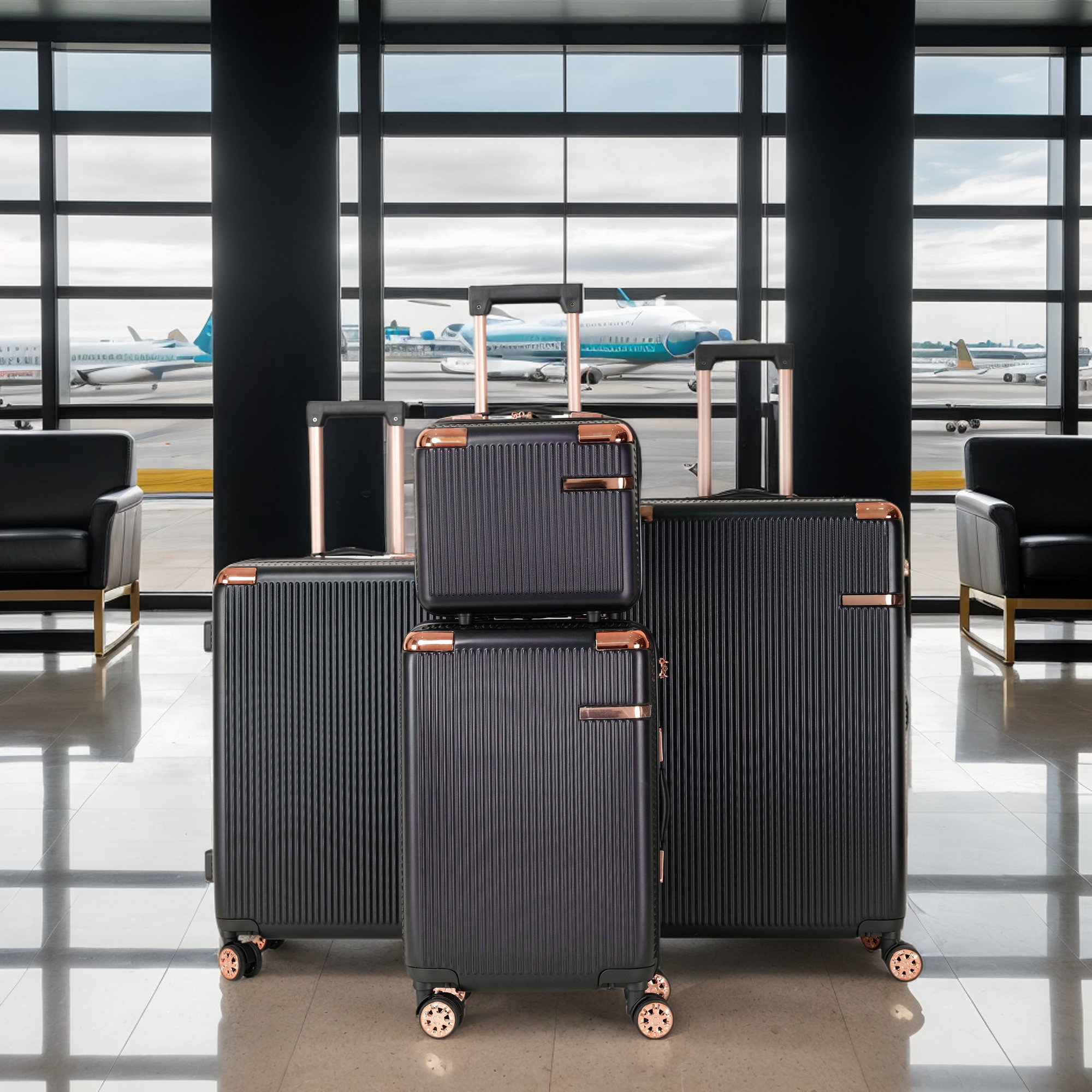 MINGZHE 4-Piece Hard Shell Luggage, 360° Dual Rotating Four-Wheel ...