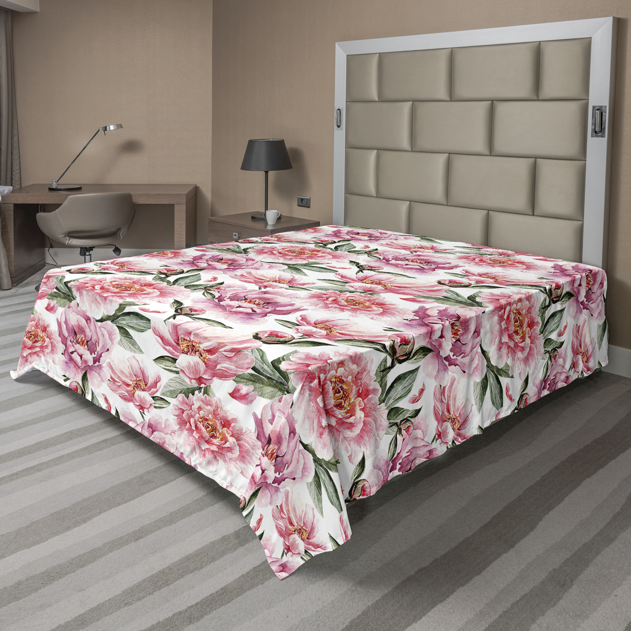 Ambesonne Pink Floral Flat Sheet Soft Roses and Peonies Blush Dried ...