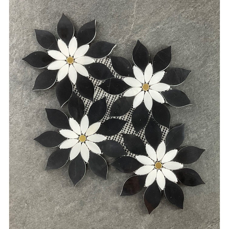 ES Stone 8.5" x 8.5" Flower Pattern Marble Mosaic Wall & Floor Tile ...