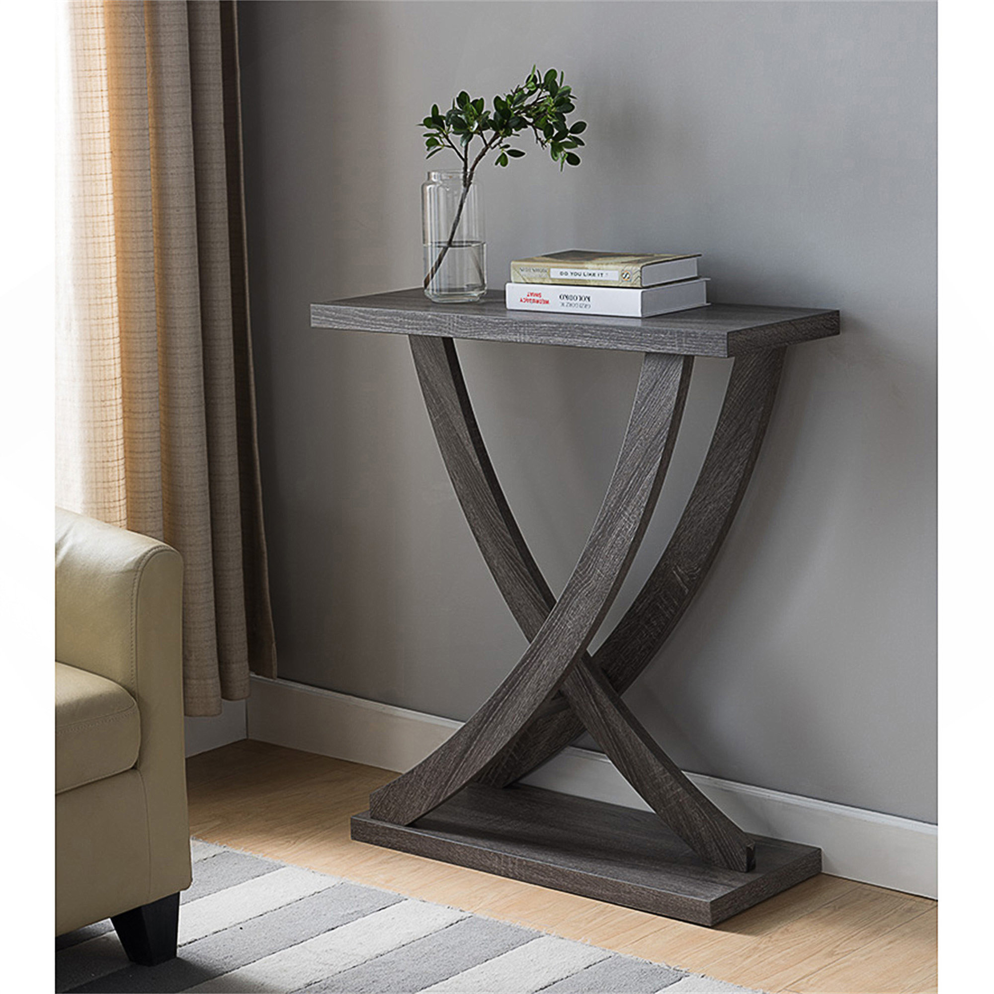 Winston Porter Curved Design Entryway Console Table, Distressed Gray ...