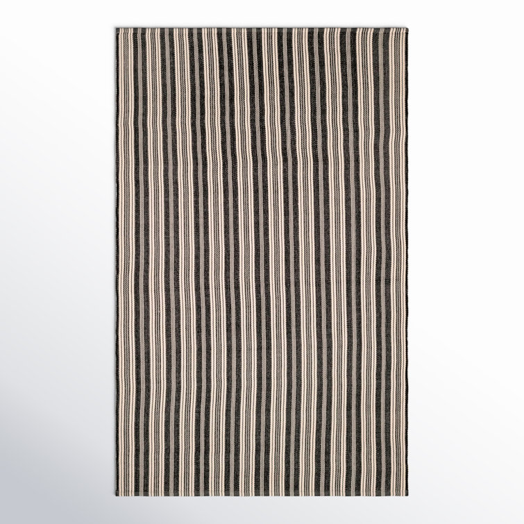 Birch Lane™ Remat Ticking Stripe Black/Ivory Handwoven Indoor/Outdoor ...