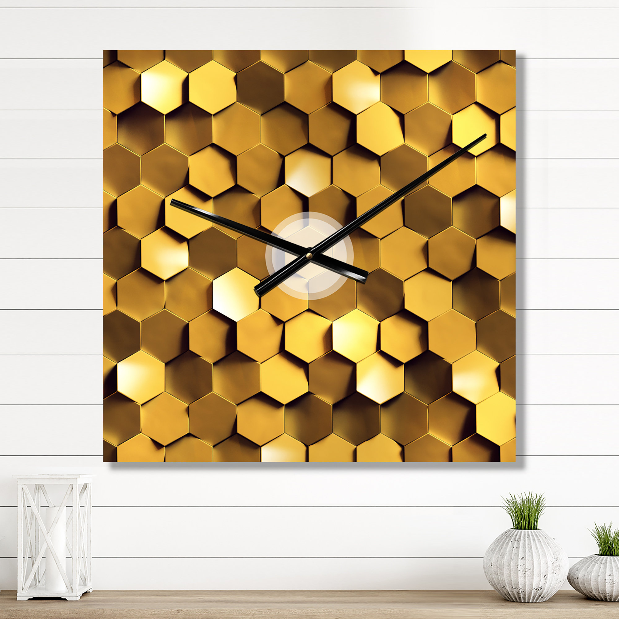 East Urban Home Golden Honeycomb Wall Texture - Modern Wall Clock | Wayfair