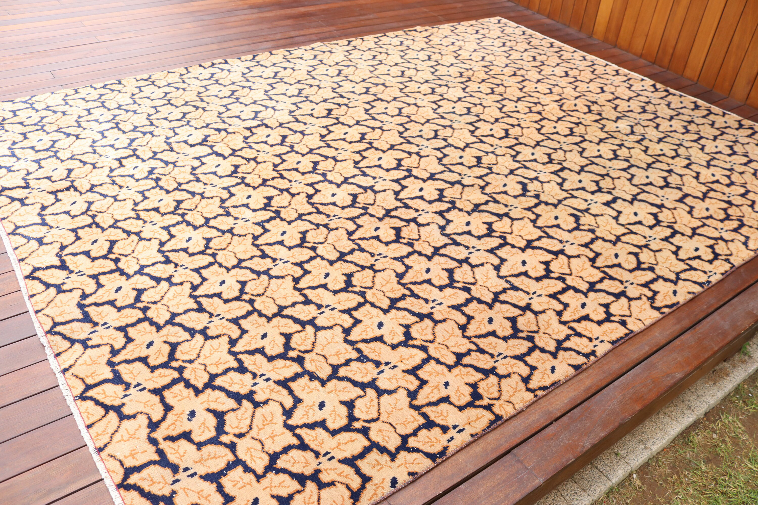 Red Barrel Studio® Handwoven Vintage Turkish Rug in Beige and Navy ...