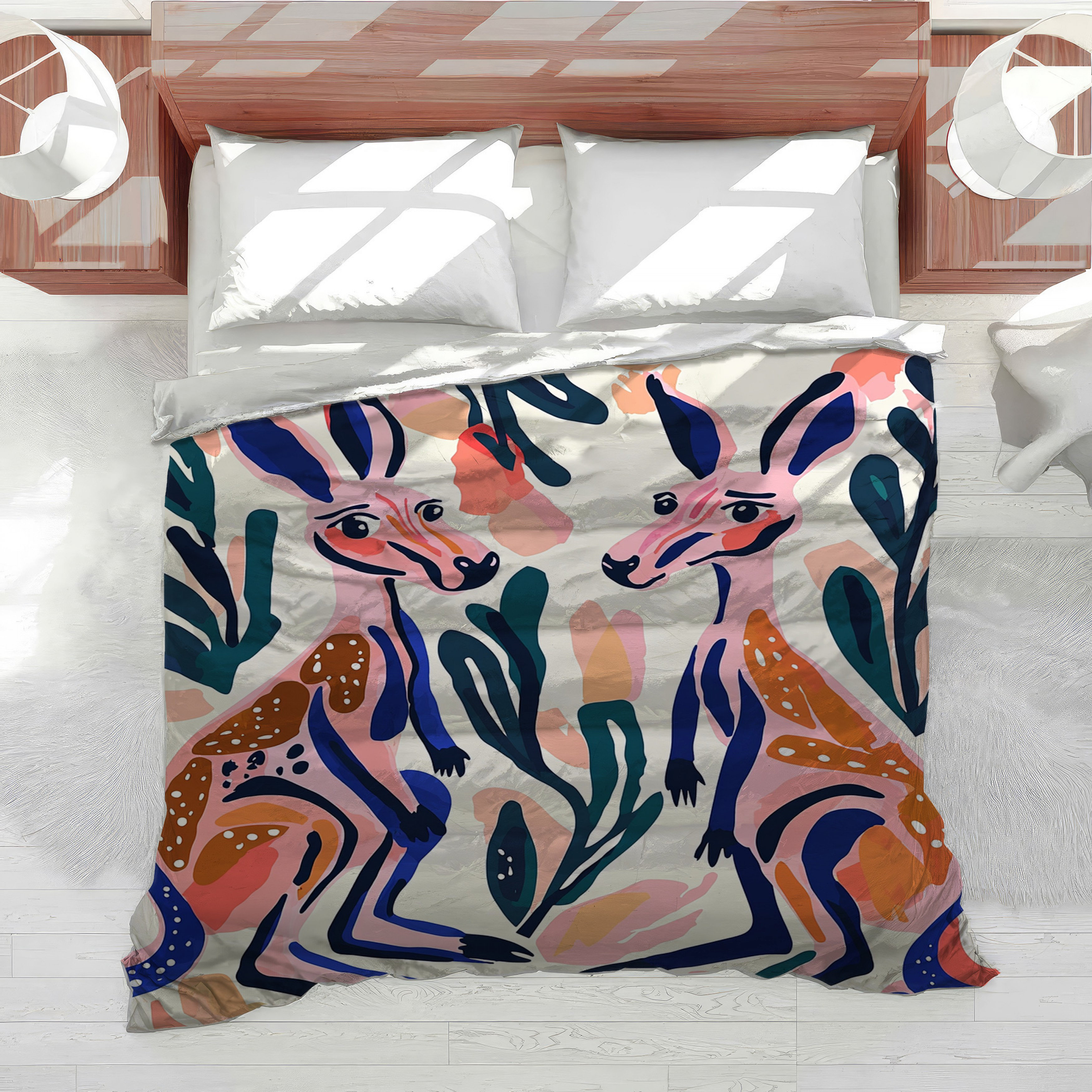 VisionDecor Kangaroo Pair Bedding Animal Comforter Bohemian Boho | Wayfair