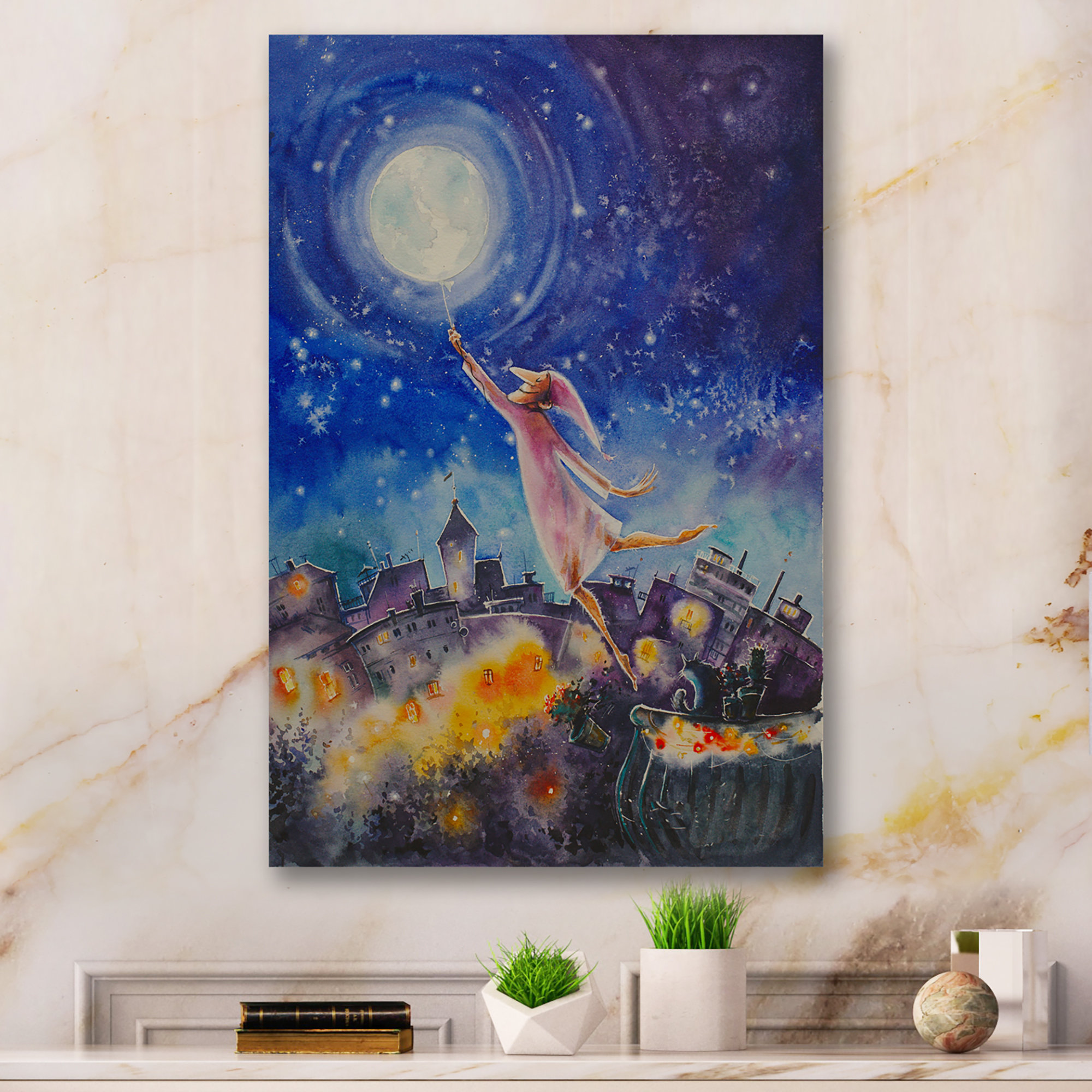 Winston Porter Sleepwalker Flying A Moon Balloon - Children''s Art ...