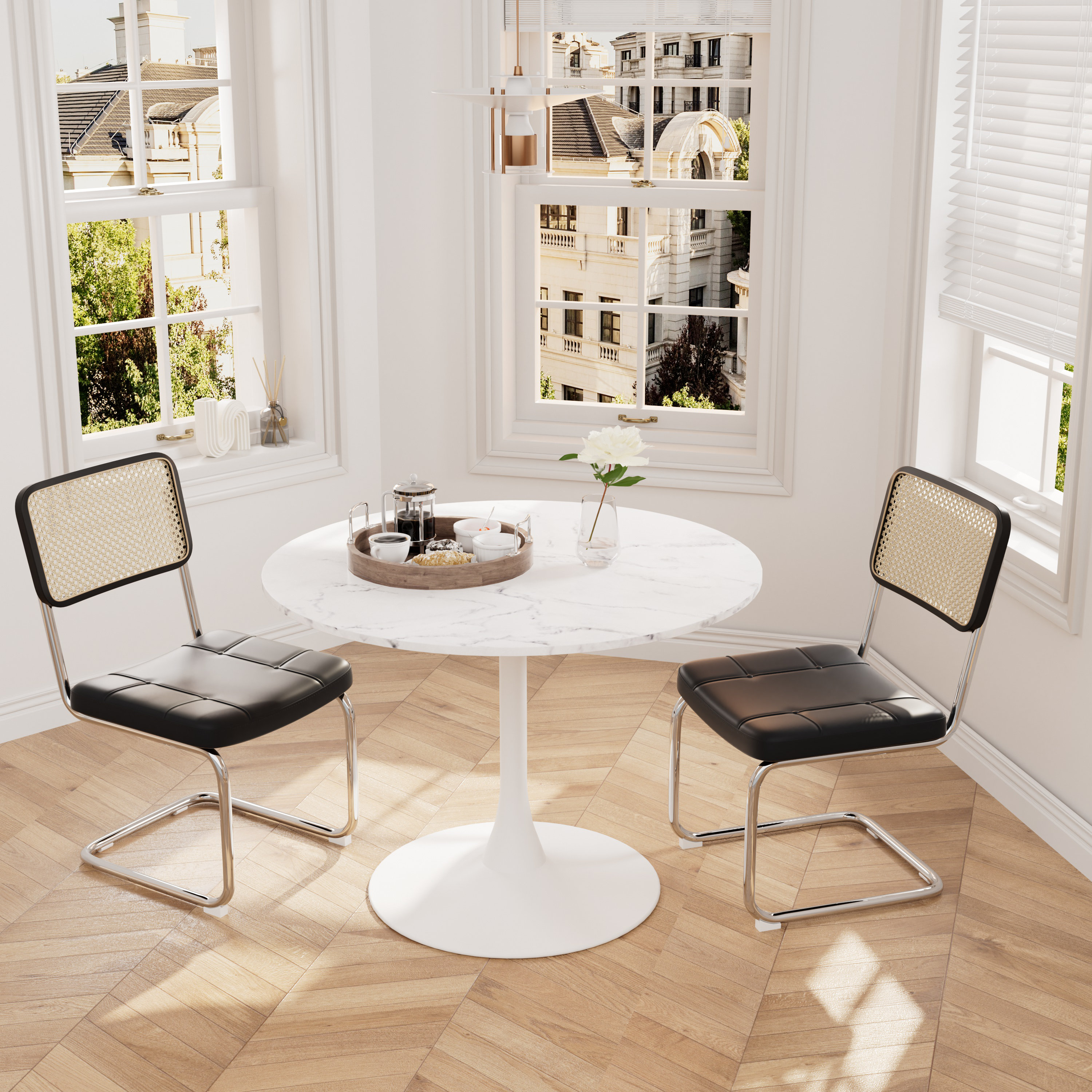 Wrought Studio™ Modern 31.5'' Small Round Dining Table Set for 2 | Wayfair