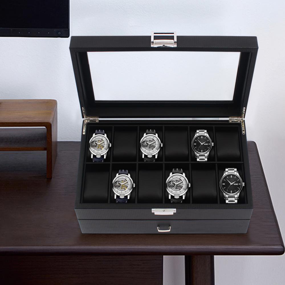 Latitude Run® Jewelry Watch Display Box 24 Slots 2-Layer Mens Case ...
