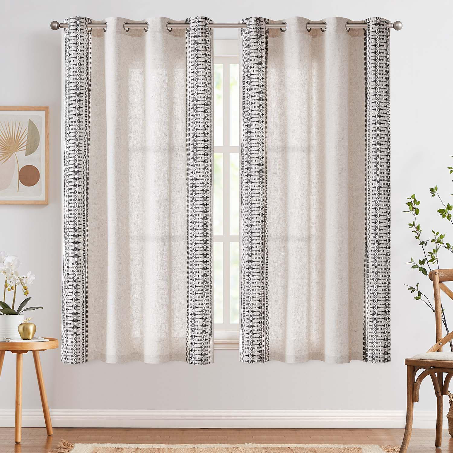 Foundry Select Curtains Black Linen Blend Embroidered Bordered Curtains ...