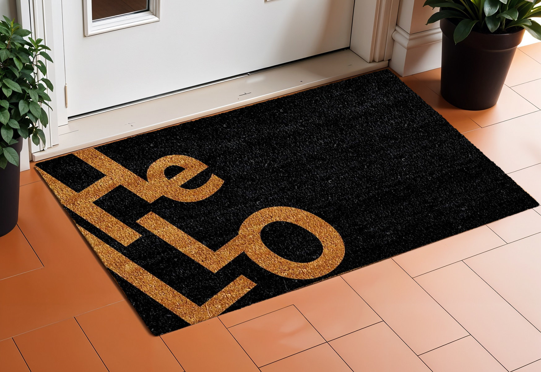 HomeRoots 17" X 29" Natural Hello Outdoor Coir Door Mat | Wayfair