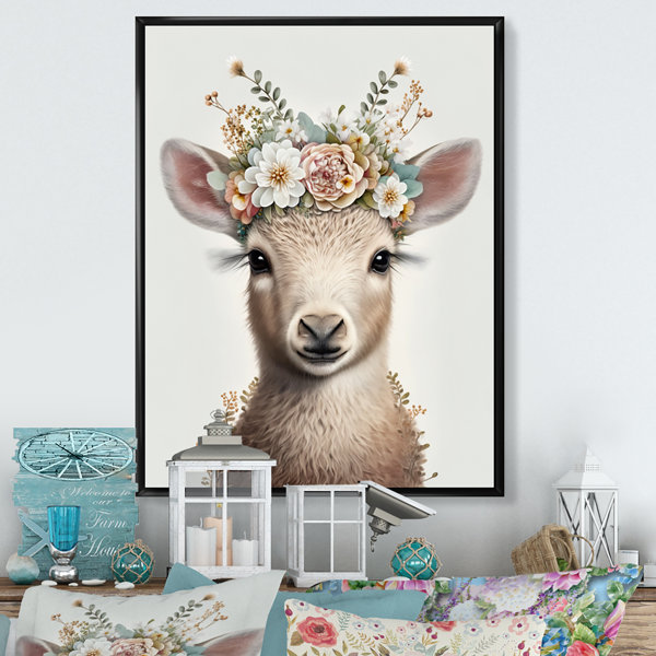 Indigo Safari Cute Baby Sheep With Floral Crown On Canvas Print | Wayfair