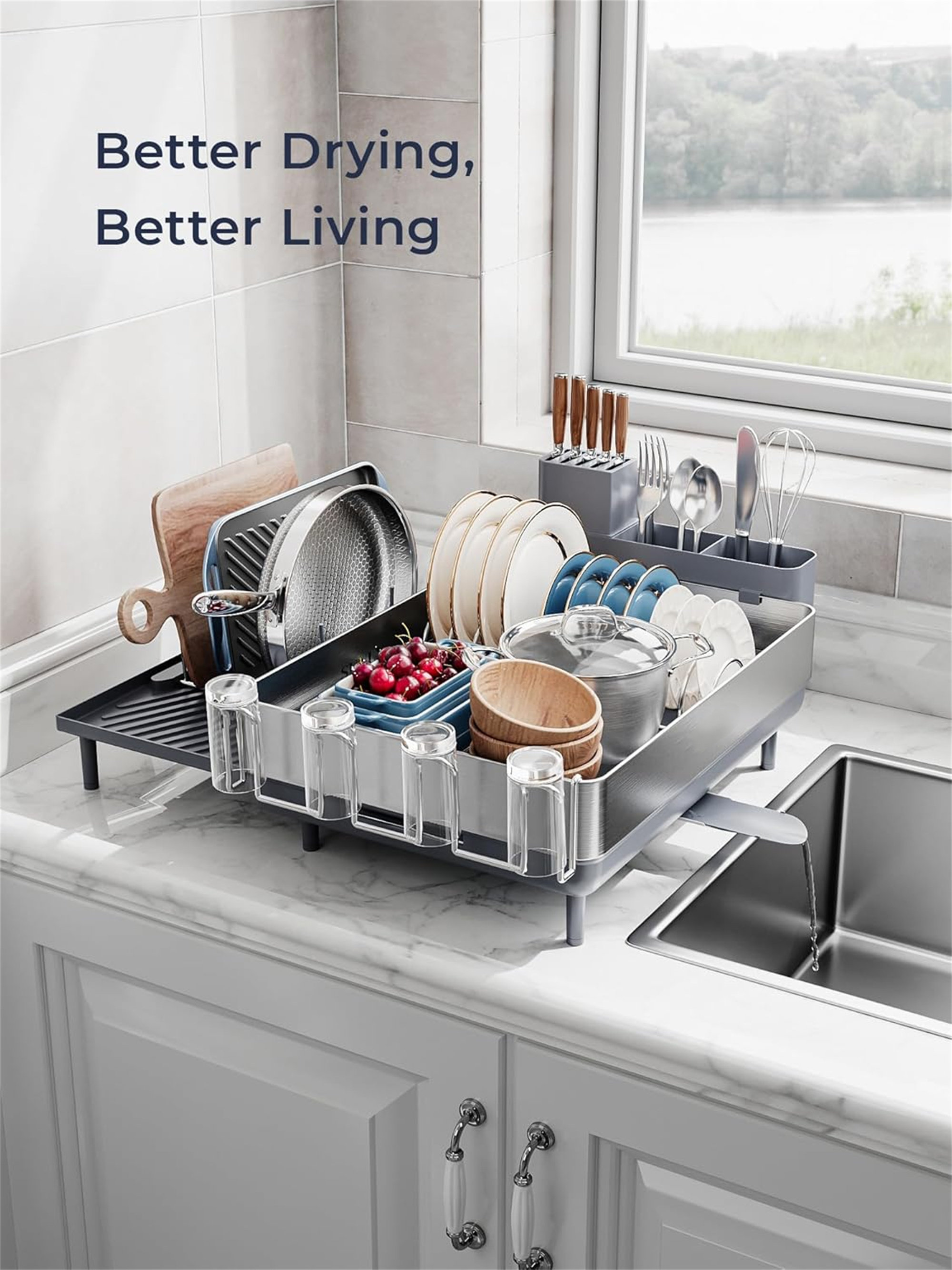 doitbest Extra Large Expandable Dish Drying Rack With Flip Up Pegs ...