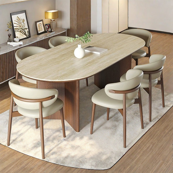 HEshihome Retro Modern Oval Sintered Stone Dining Table Sets | Wayfair