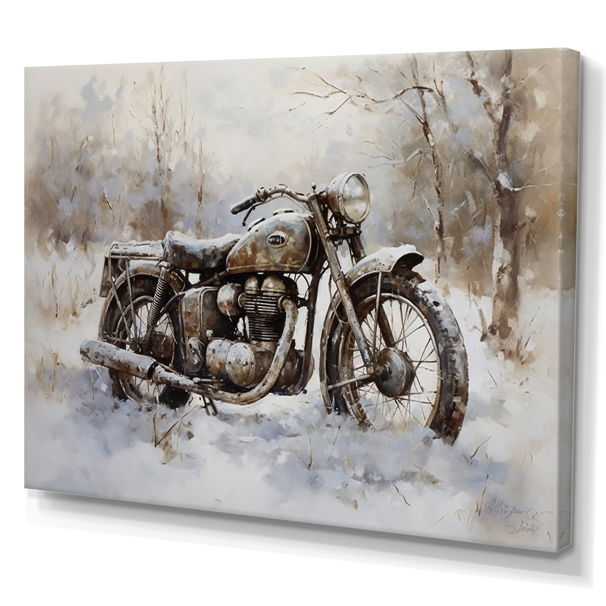 Design Art Old Rustic Bike In Winter - Motorcycle Canvas Wall Art | Wayfair