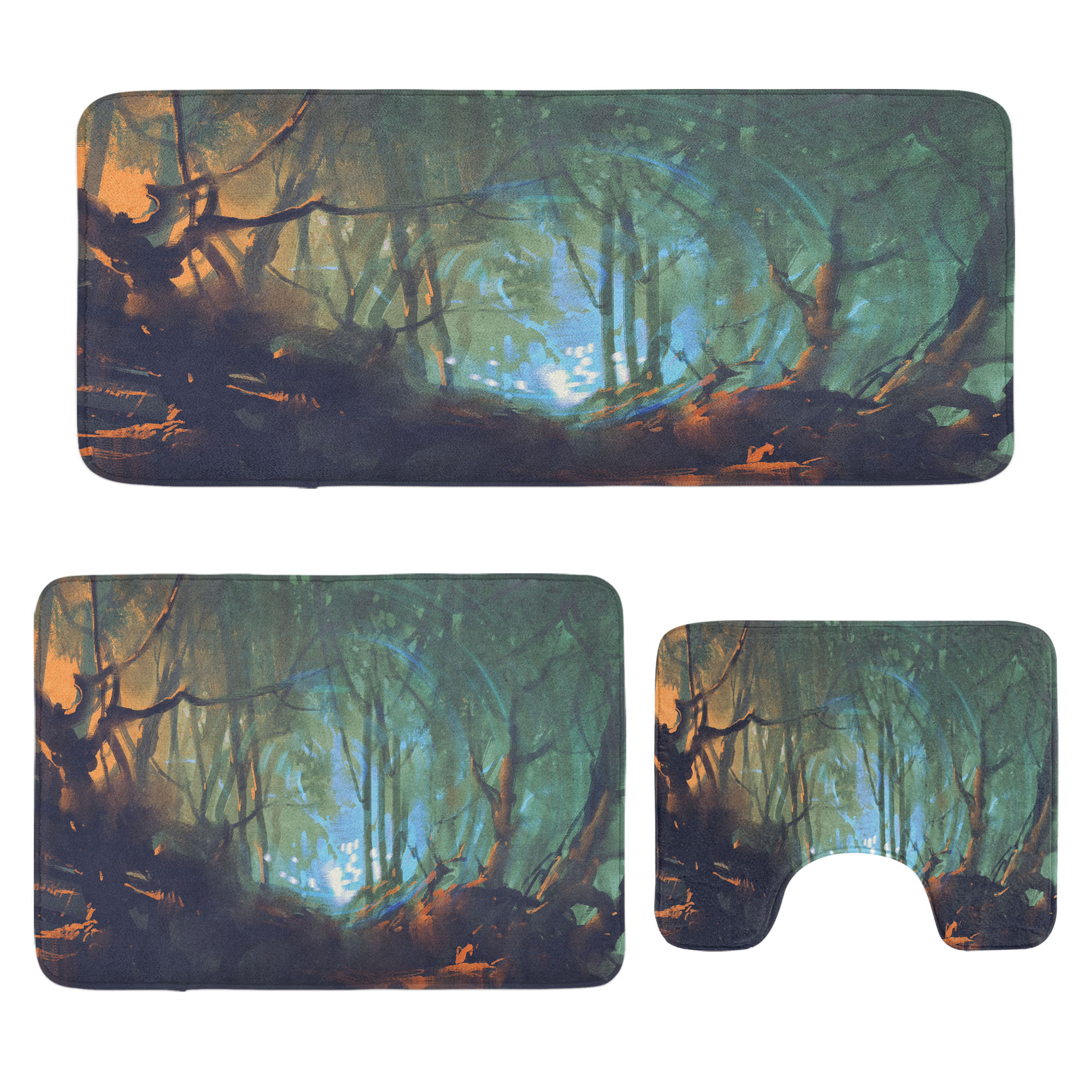 East Urban Home Woodland Bathroom Rug Set 3 Pieces U-Shape & Rectangle ...