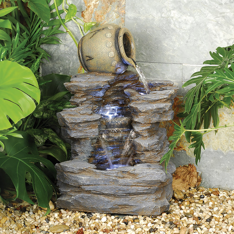 Millwood Pines Spilling Jug Cascading Fountain with LED Lights ...