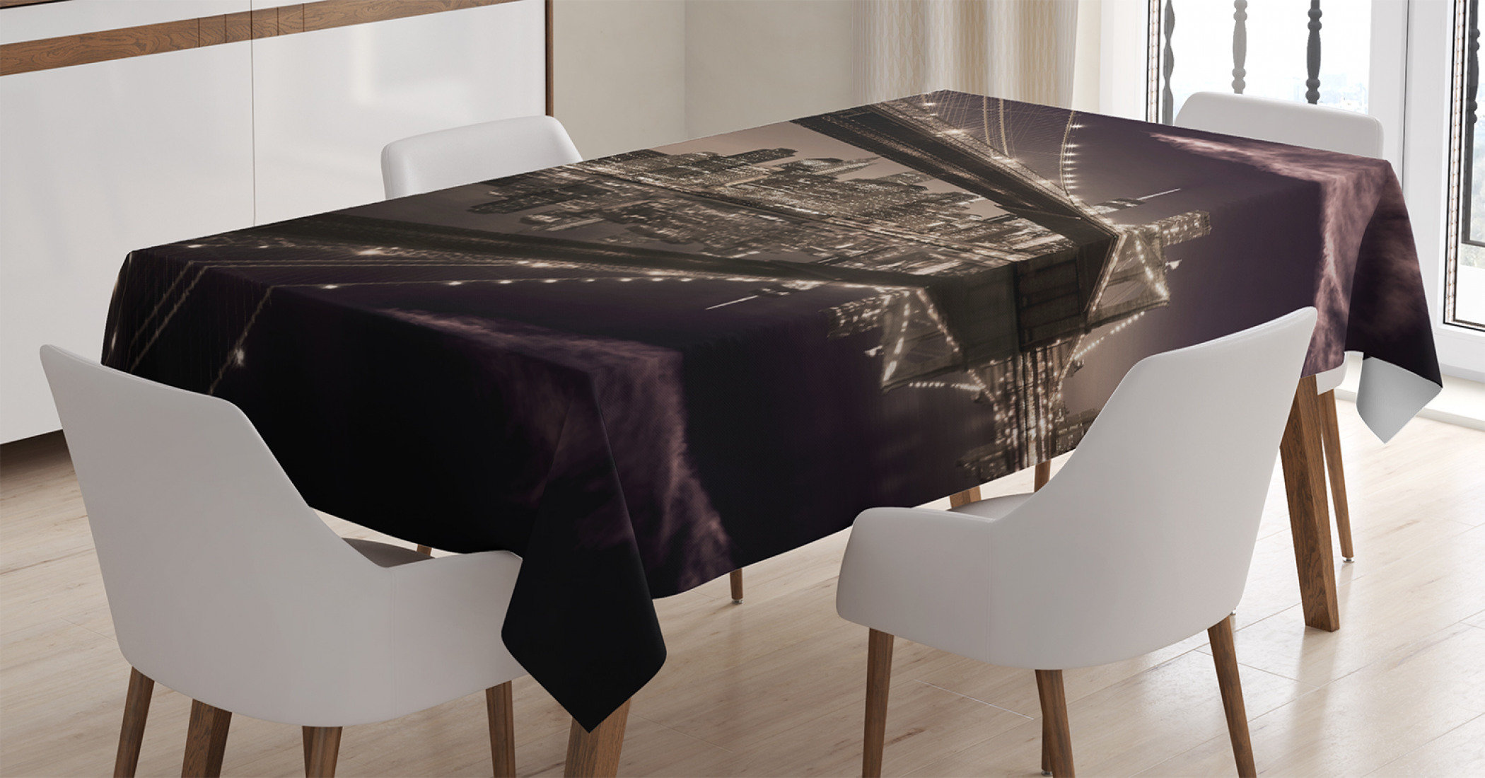 East Urban Home Landscape Tablecloth, Brooklyn Bridge Sunset Nyc View ...