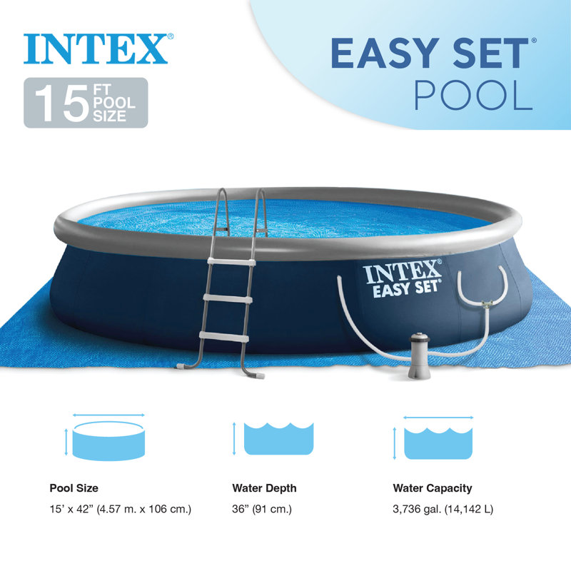 Intex Easy Set Round Inflatable Outdoor Above Ground Swimming Pool Set ...