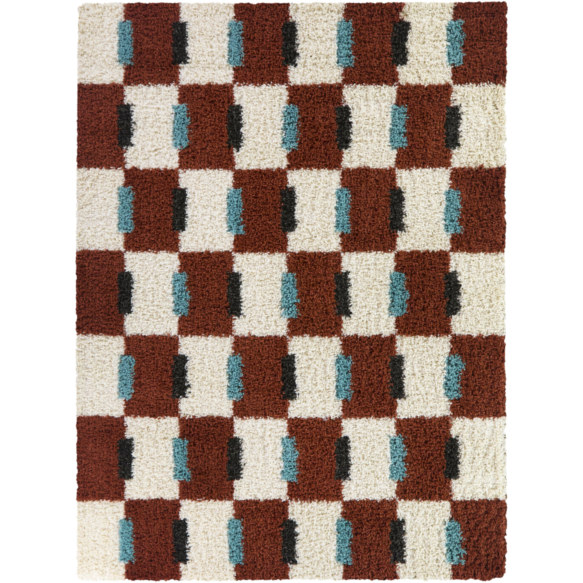 George Oliver Kelch Rust Checkered Shag Area Rug | Wayfair