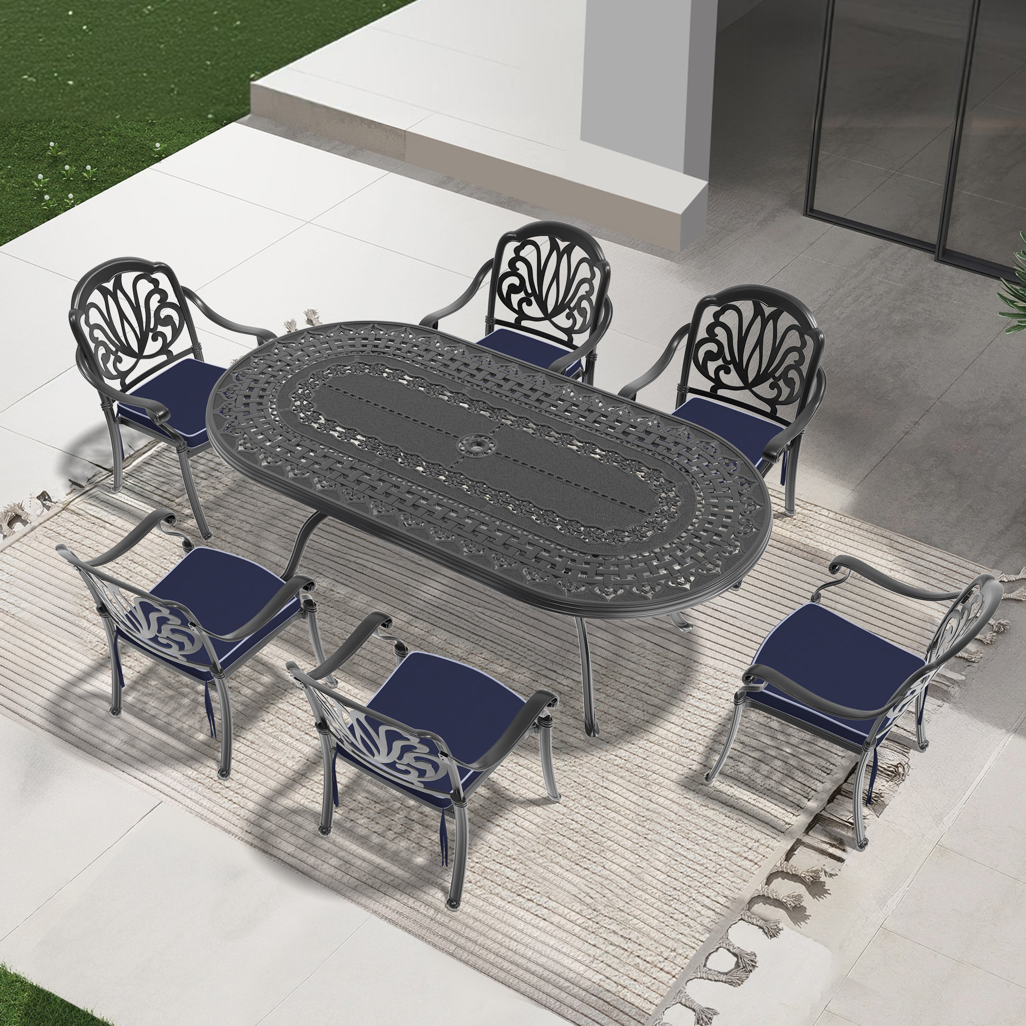 CCJKLO 6 - Person Oval Outdoor Dining Set With Cushions (Set Of 7 ...