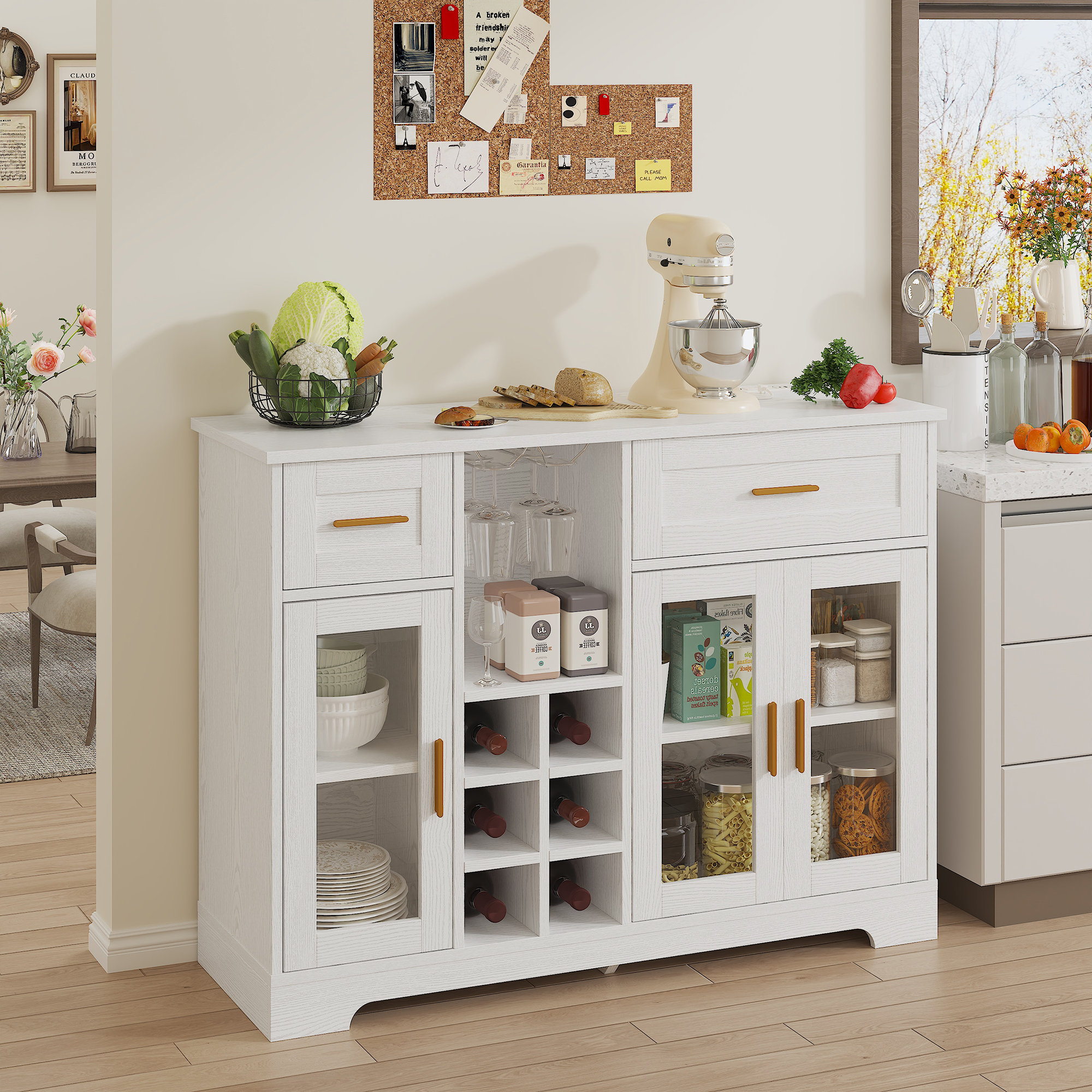 Winston Porter Sideboard Buffet Cabinet With Built-in Power Outlet ...