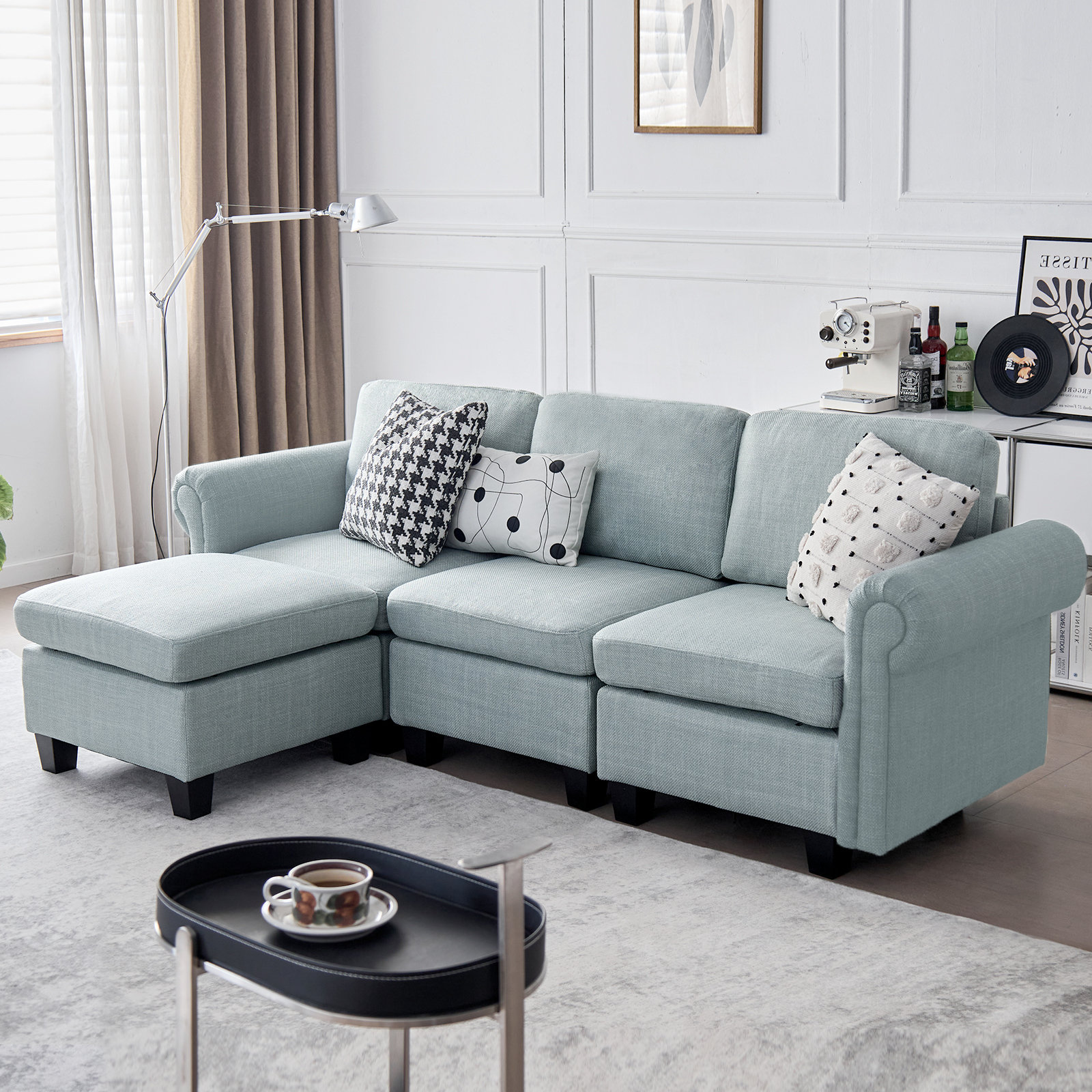 Winston Porter 4 - Piece Reversible Modular Sectional Sofa Couch ...