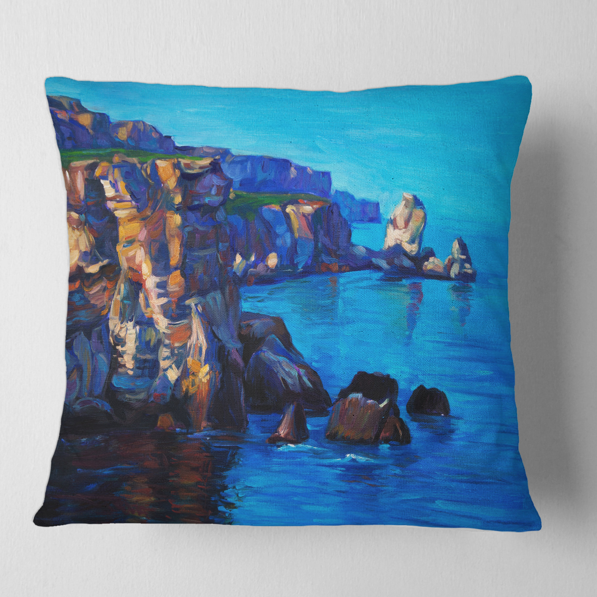 Design Art Cliffs by the Ocean in the Evening Glow Square Pillow Cover ...