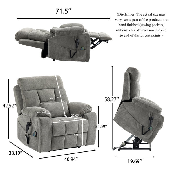 Latitude Run® Dual Motor Lift Chair Lay Flat Recliner, Extra Wide Big ...