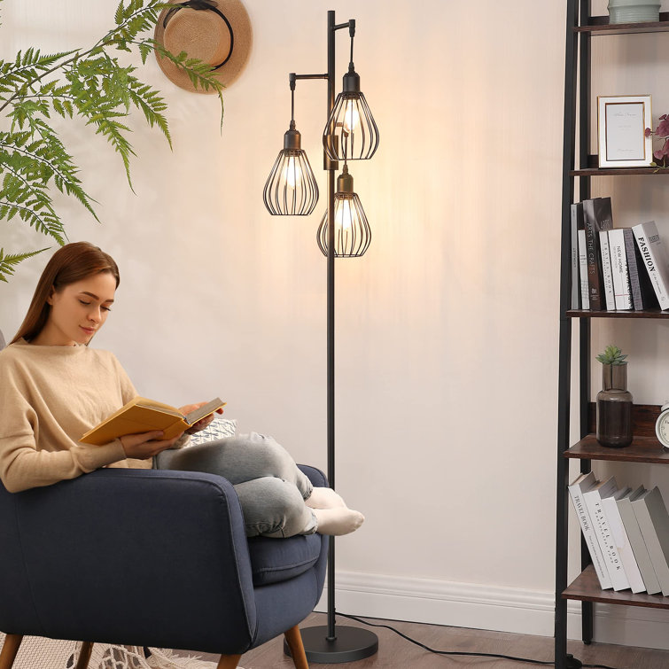 Draper Industrial Floor Lamp, Dimmable Standing Lamp With Wire Cage ...