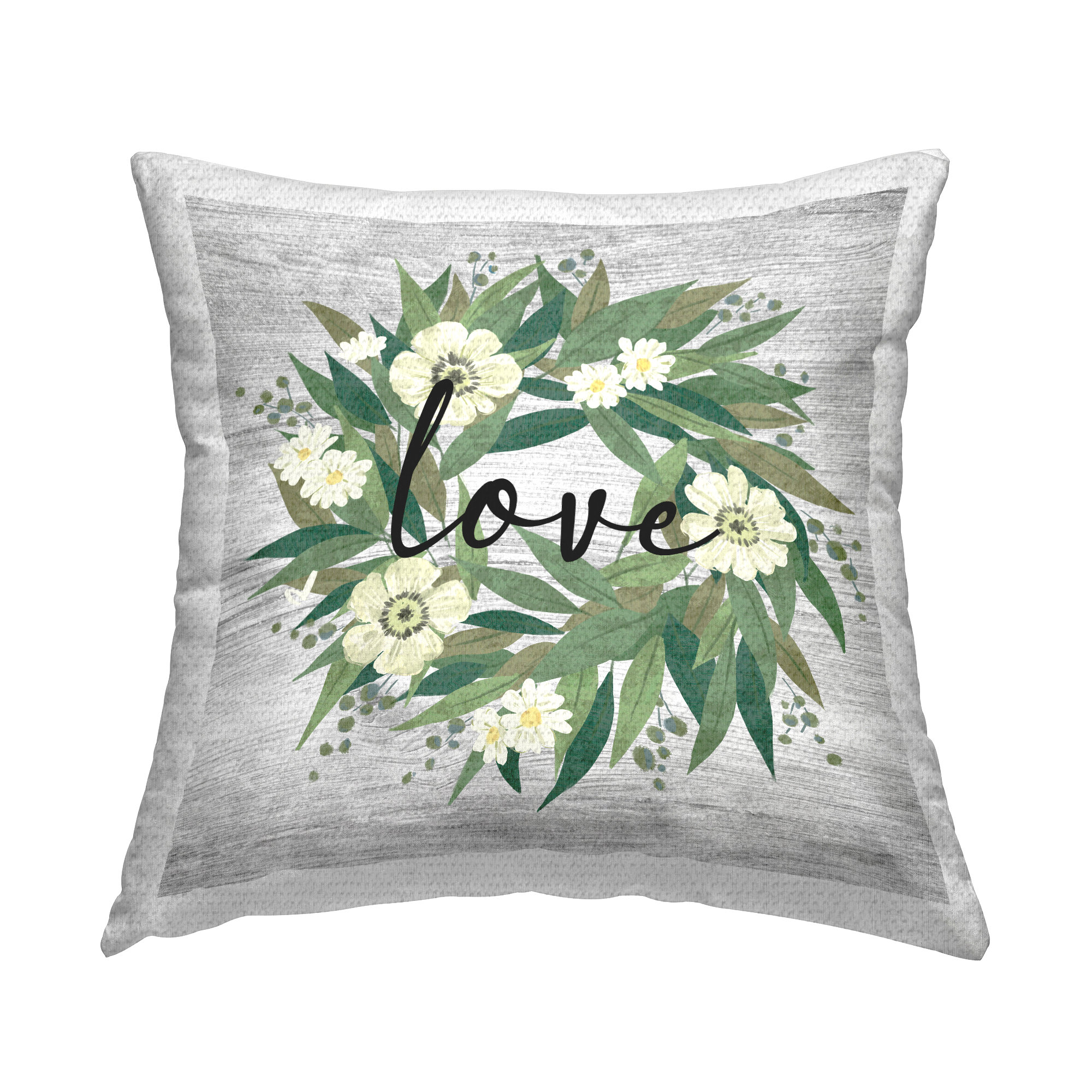 Stupell Industries Love Calligraphy Daisy Flower Wreath Outdoor Printed ...