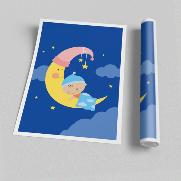 East Urban Home Snuggled To The Moon - No Frame Print | Wayfair.co.uk
