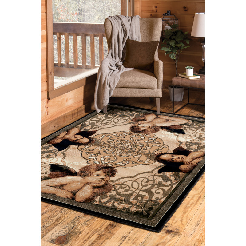 Ophelia & Co. Asotin Cherubs Brown Area Rug | Wayfair