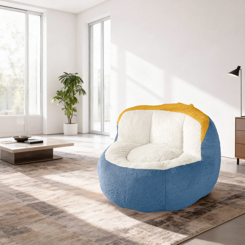 Everly Quinn Oversized Floor Soft Faux Rabbit Fur Bean Bag Sofa Chair ...