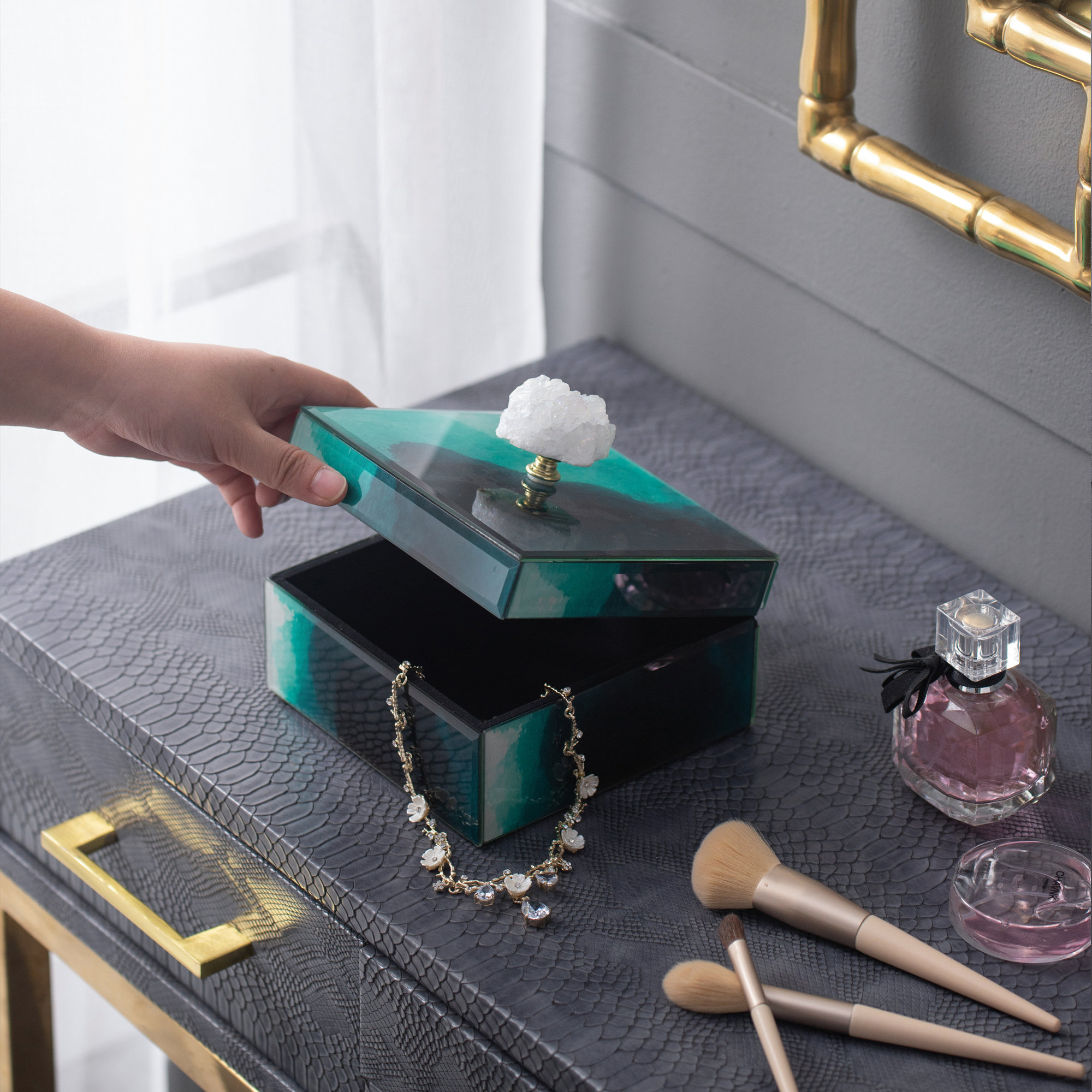 Wrought Studio 6" x 6" x 5" Stackable Jewery Boxes With Lids;Dark Green ...