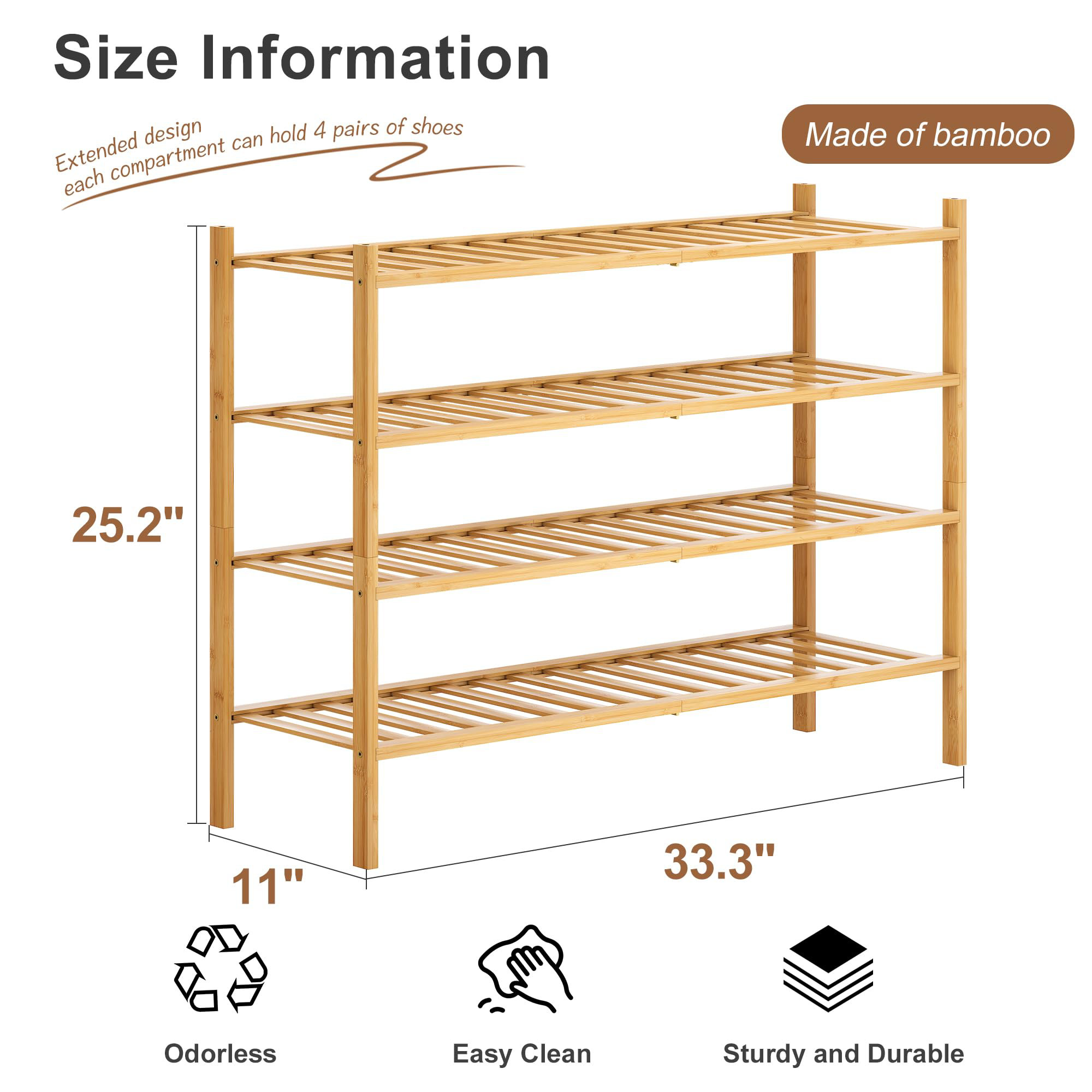 Rebrilliant Bamboo Shoe Rack Stackable Shoe Shelf Storage Organizer For ...
