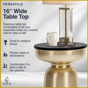 Finch Adler Rothko Accent Side Table, Granite Top, Brushed Brass or ...