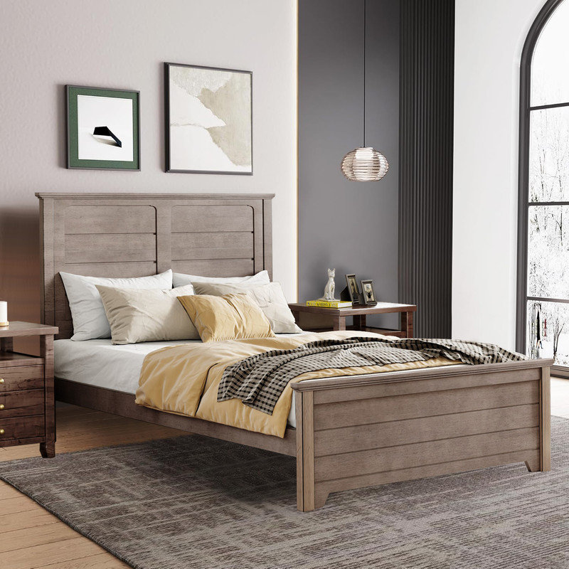 Lark Manor™ Rustic Solid Wood Bed Frame with Solid Wood Headboard and ...
