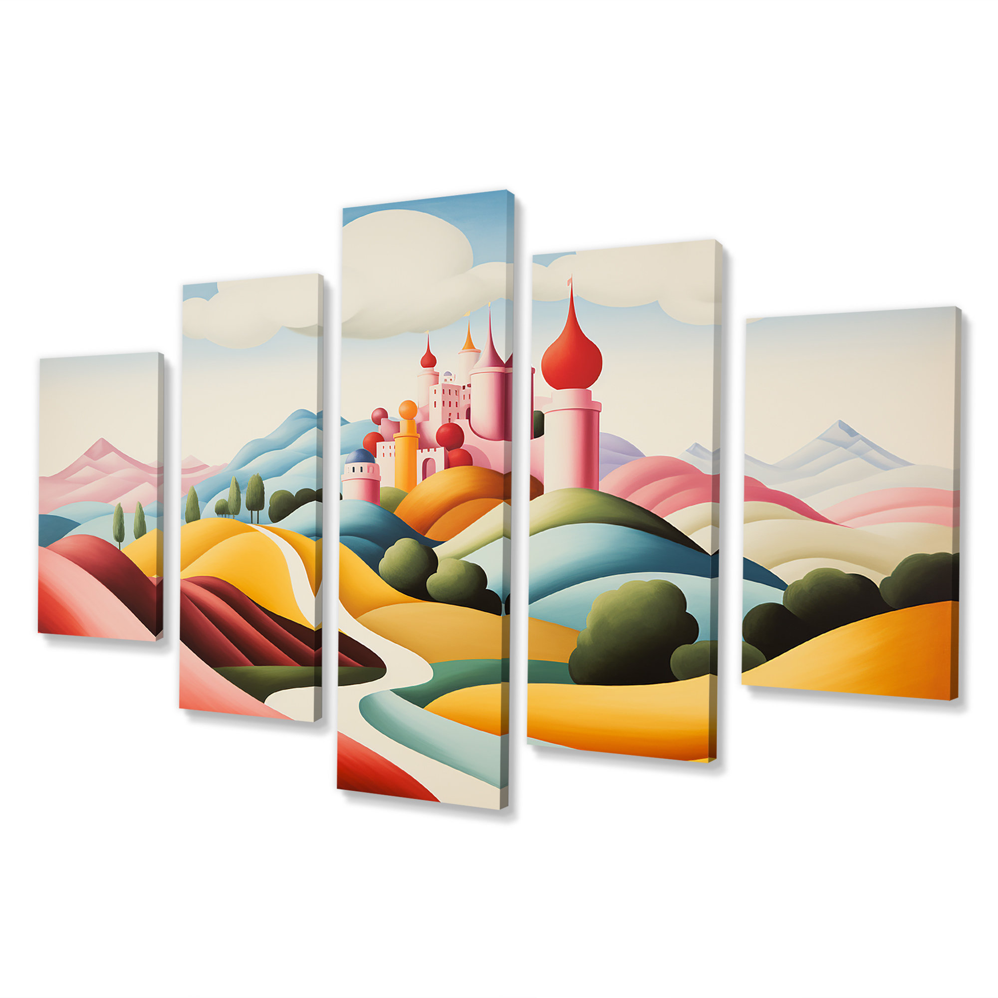 Lark Manor™ Multicolor Castles Mountain II - Castles Multipanel Wall ...
