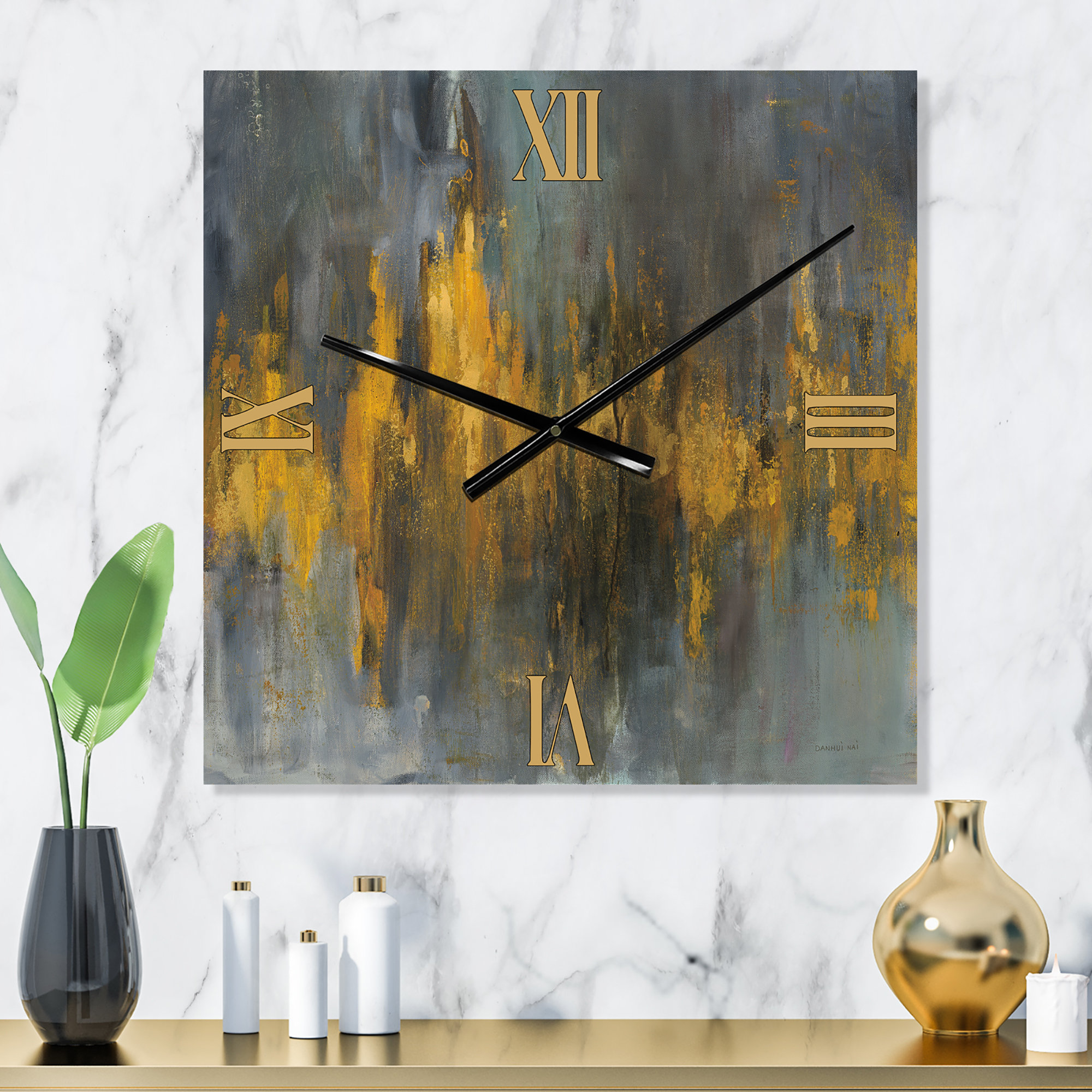 East Urban Home Black and Gold Glam Abstract - Modern Wall Clock | Wayfair