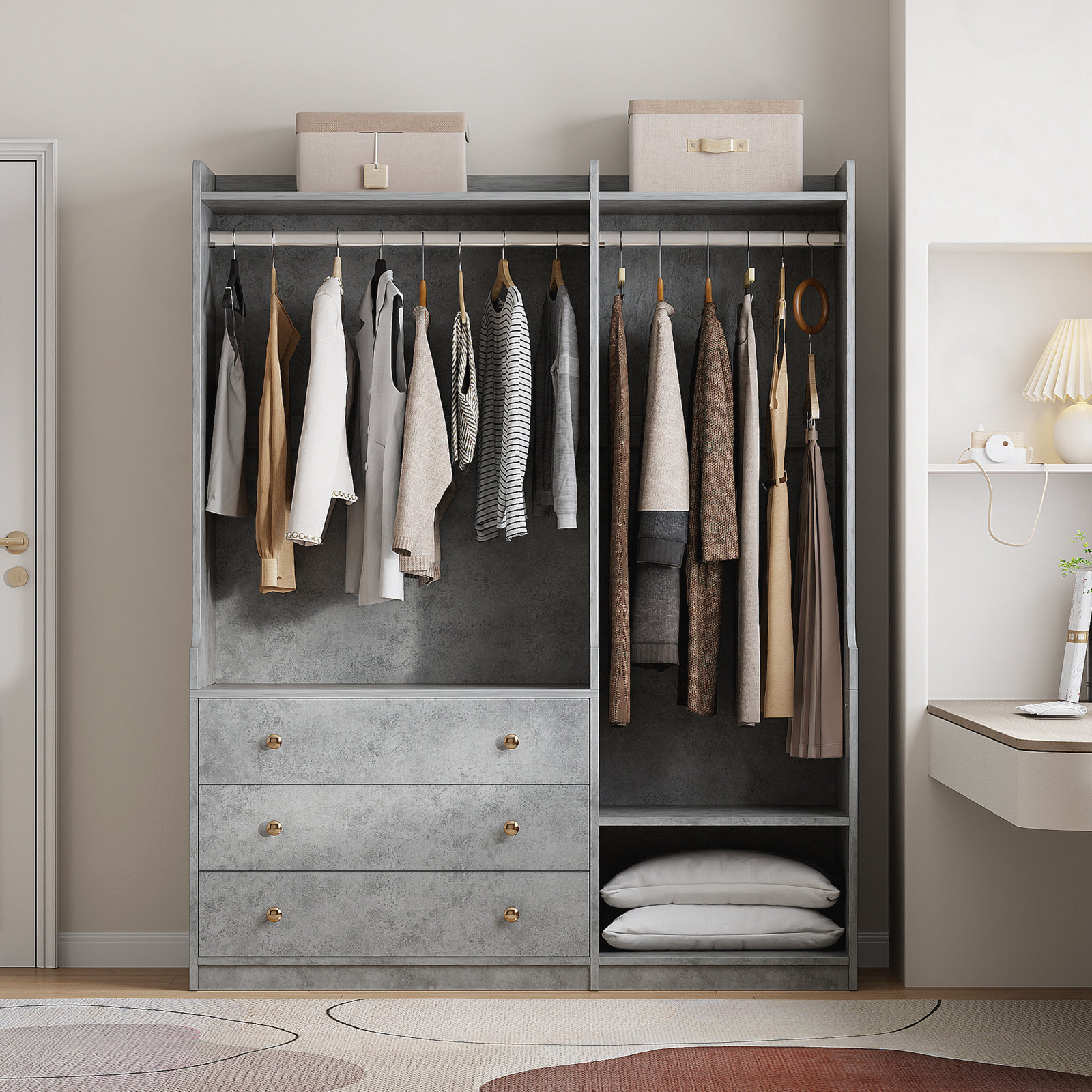 Winston Porter Open Wardrobe Storage with three drawers | Wayfair