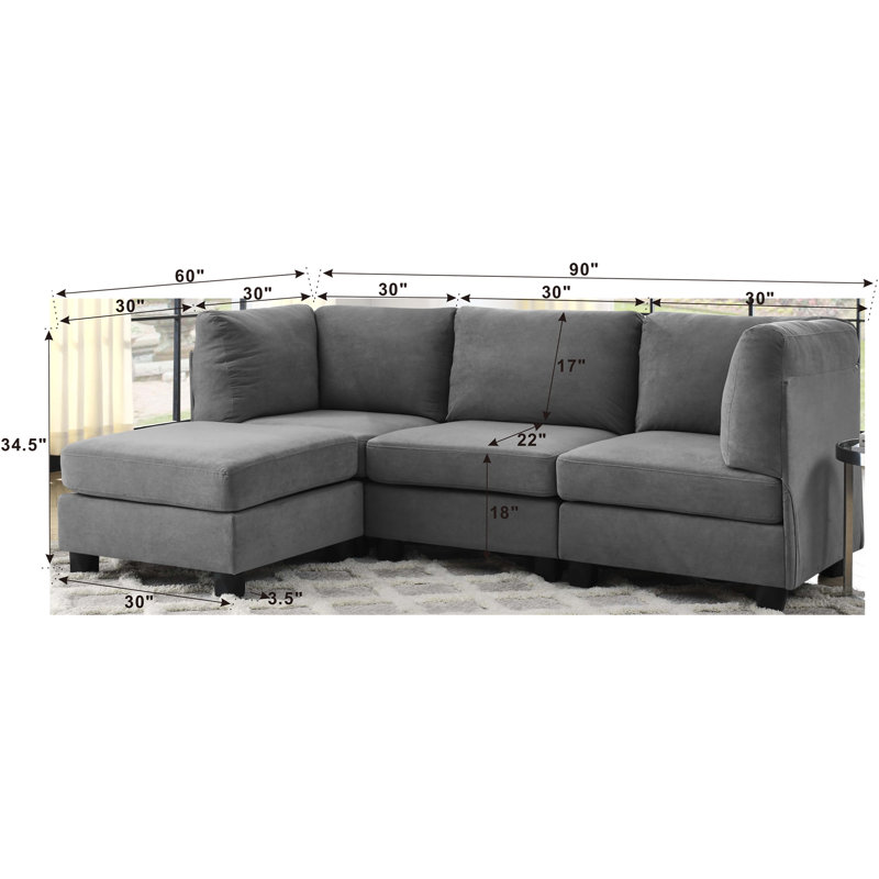 Wade Logan® Ashlely 90" Wide Reversible Modular Corner Sectional with ...